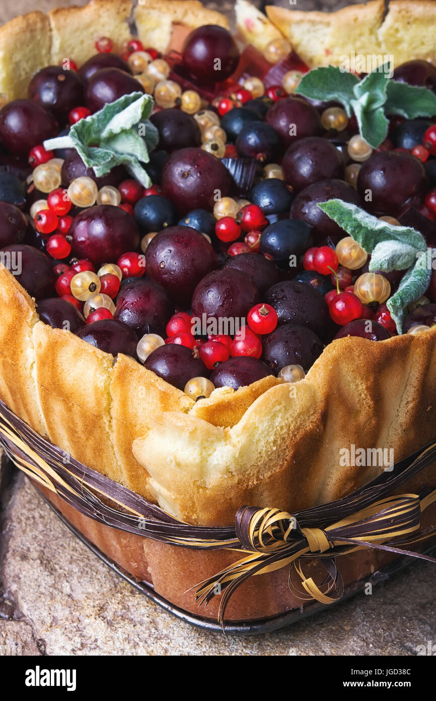 Rustic berry summer pie. Pie with cherry, currant, raspberry filling ...