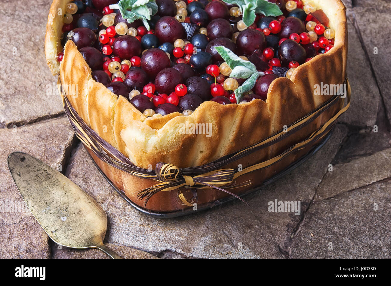 Rustic berry summer pie. Pie with cherry, currant, raspberry filling ...