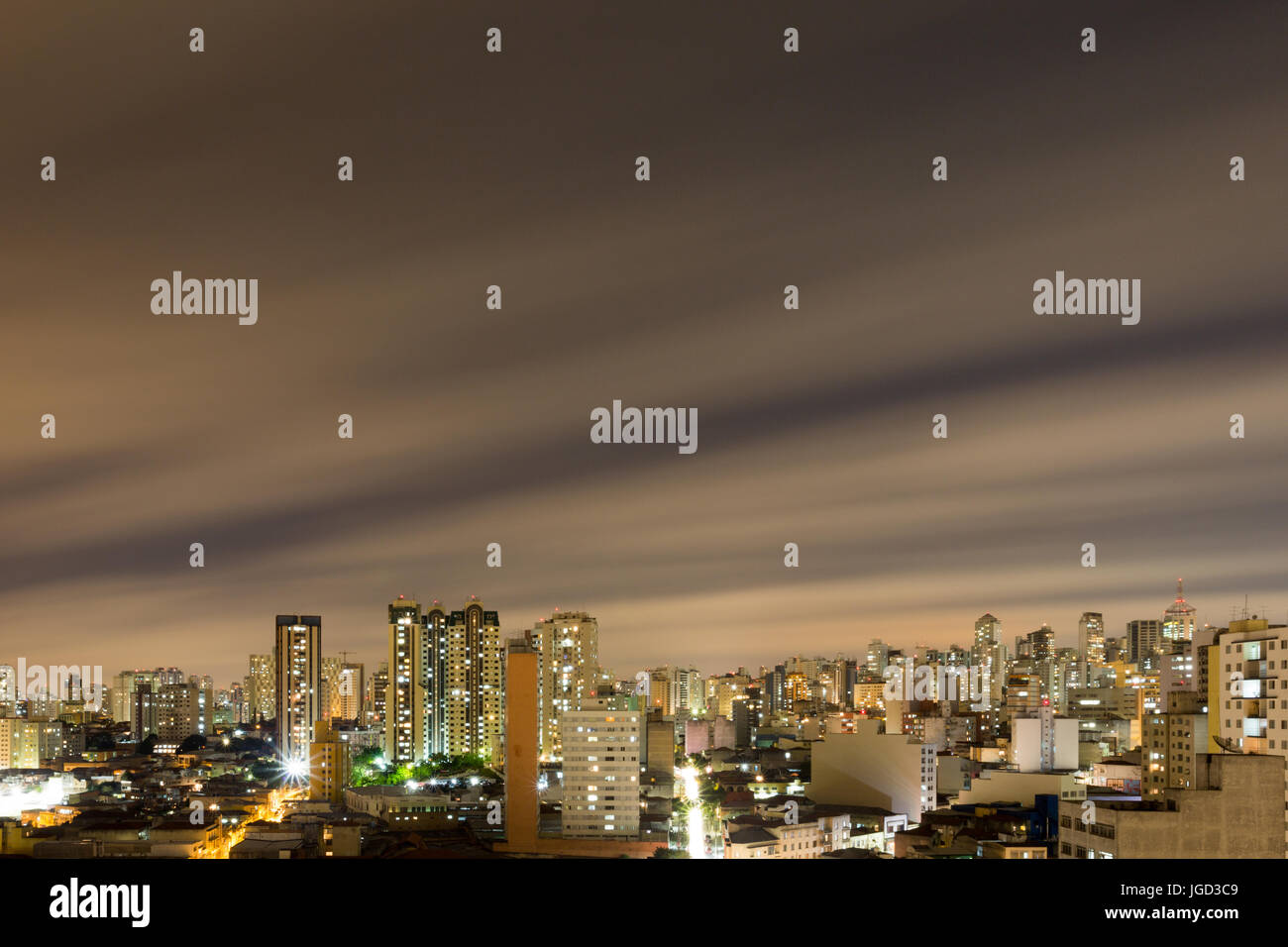 City view at night, from Liberdade District, Sao Paulo, Brazil. Long ...