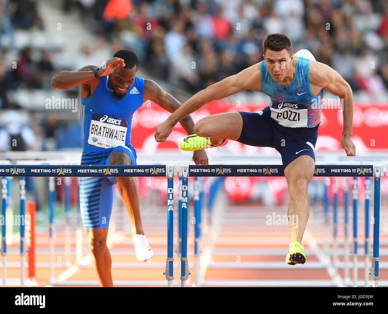 Shane Braithwaite (L) Andrew Pozzi in110m hurdles at Diamond League ...