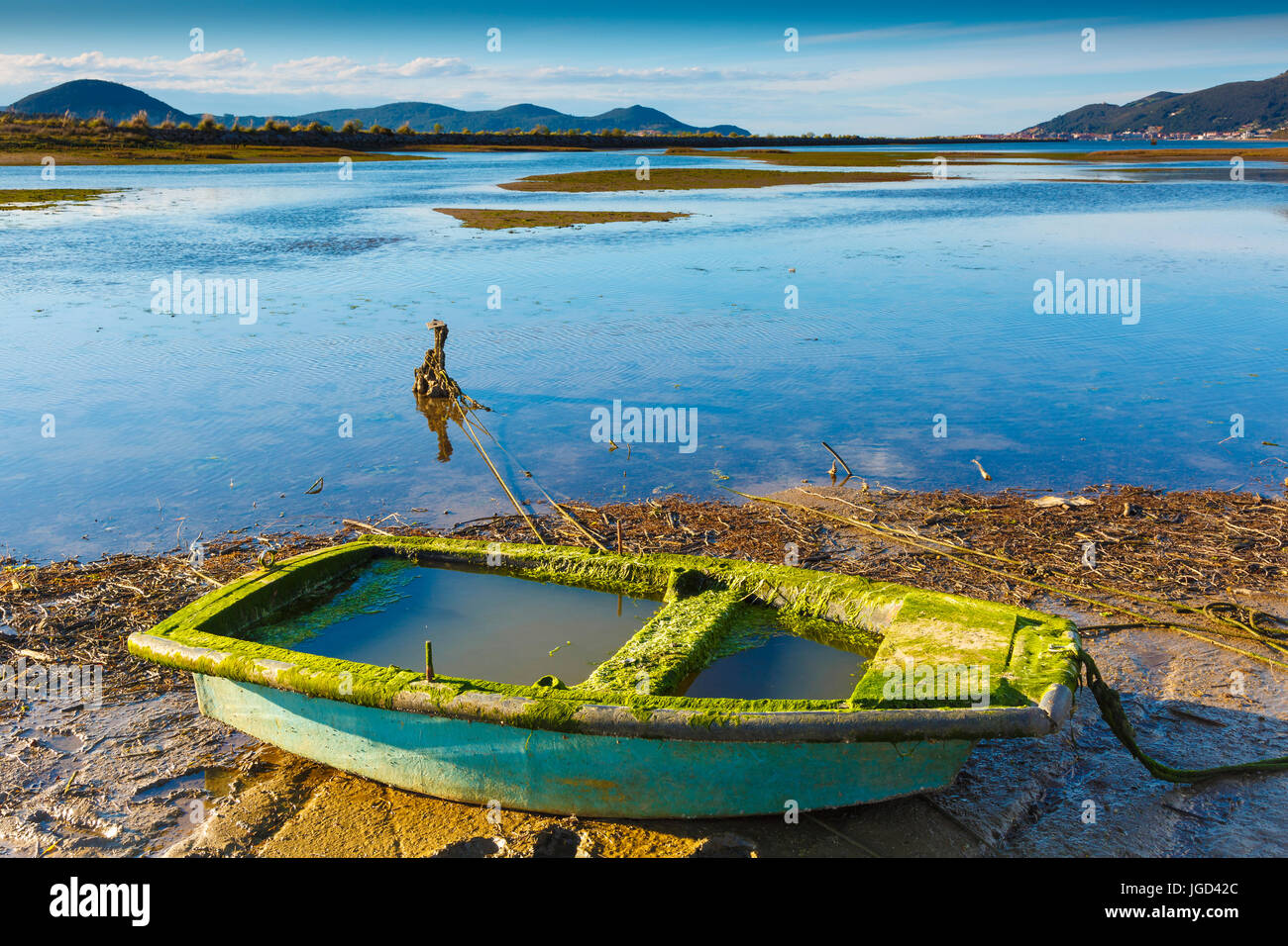 Boat in an estuary Stock Photo - Alamy