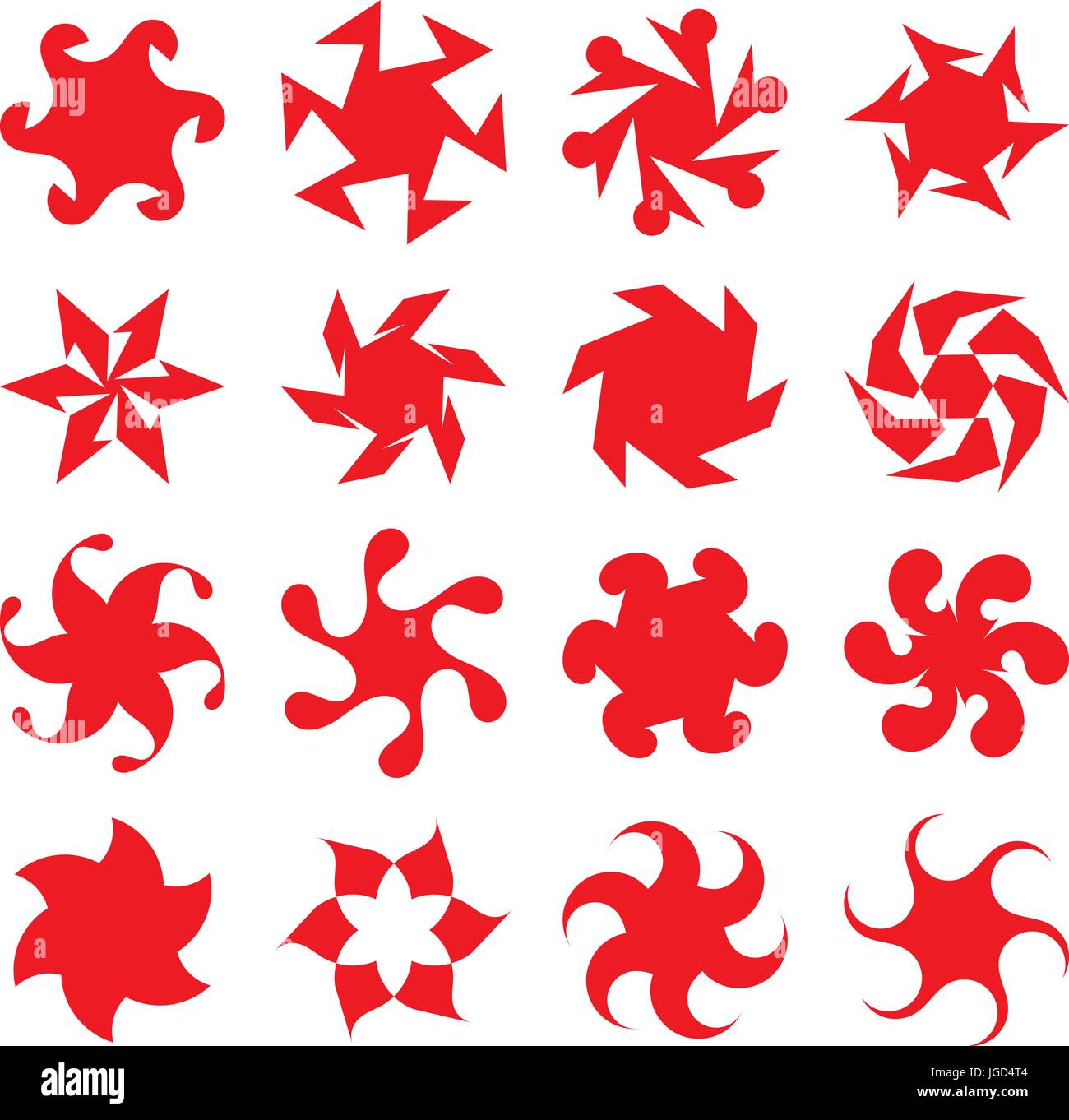 Set of abstract geometric red circular shapes. Symmetric center shapes ...