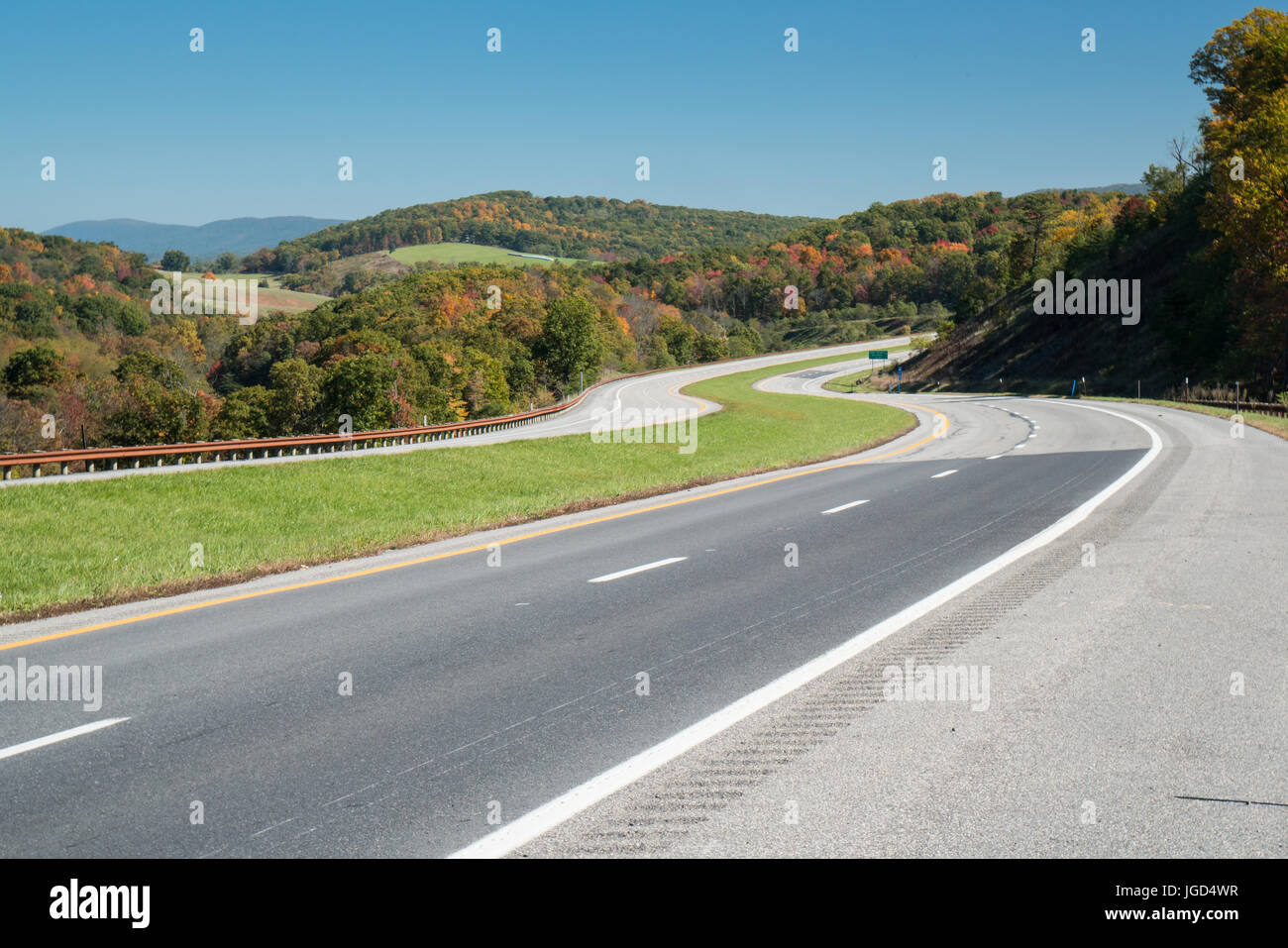 Long winding highway in the mountains of Virginia in Fall Stock Photo ...
