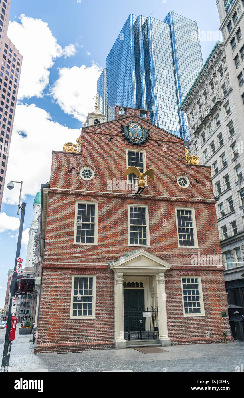 Old Boston State House in Boston, Massachusetts with modern buildings ...