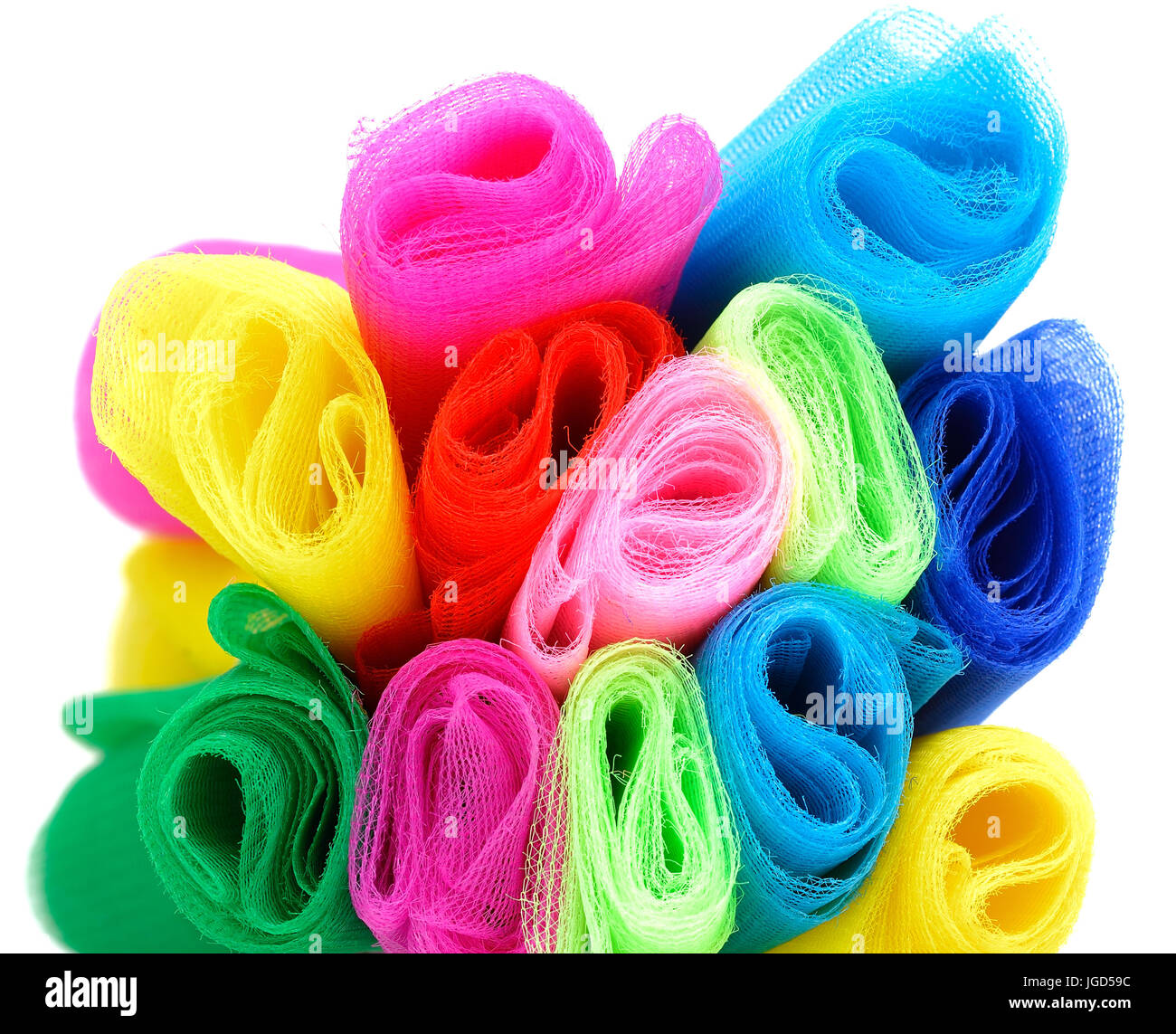 A set of rolls of colored isolated on white background. Colorful fabric ...