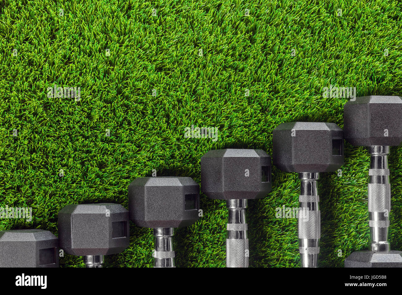 Dumbbells on the grass. Pattern, background, texture Stock Photo - Alamy