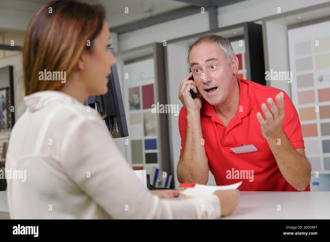 happy customer smiling and female real state worker Stock Photo - Alamy