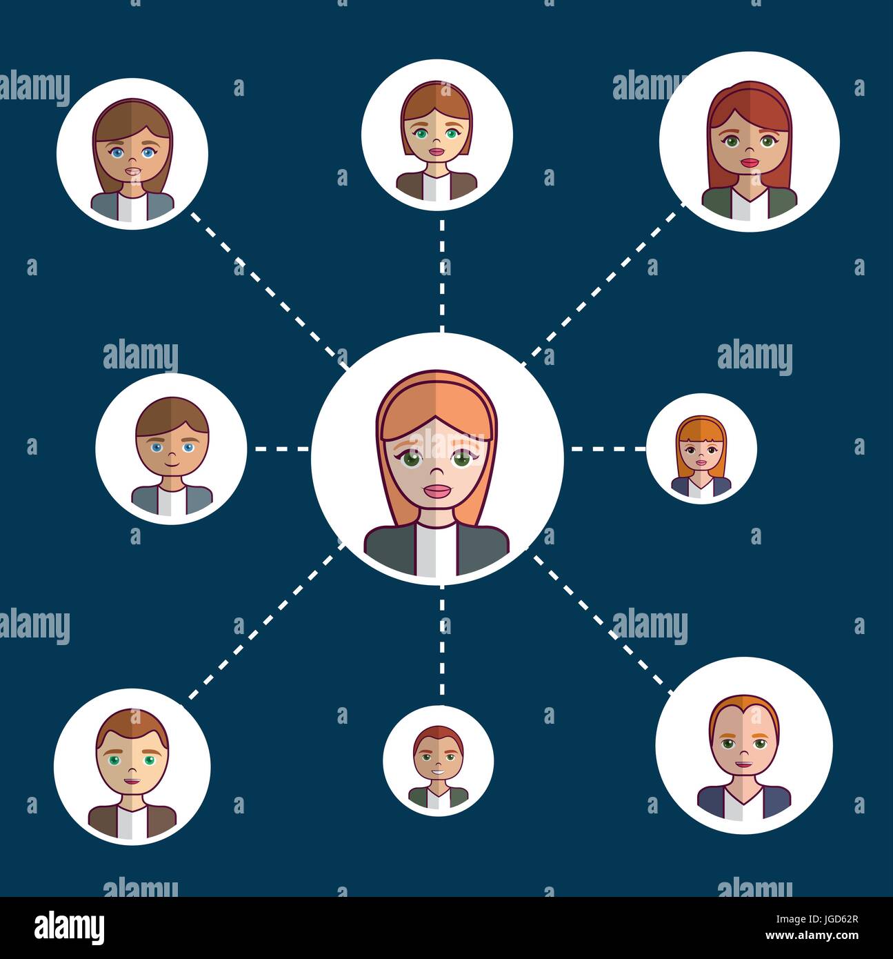 woman with people network icon over blue background colorful design ...