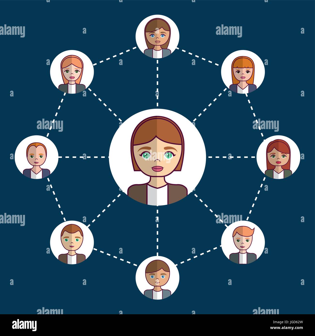 woman with people network icon over blue background colorful design ...