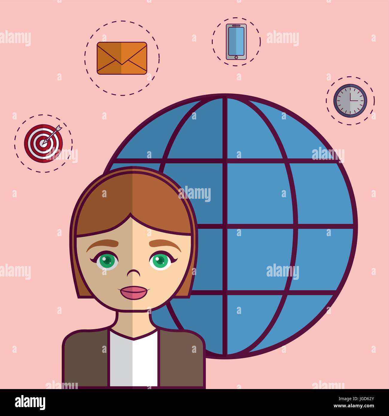 woman with digital marketing related icons over pink background ...