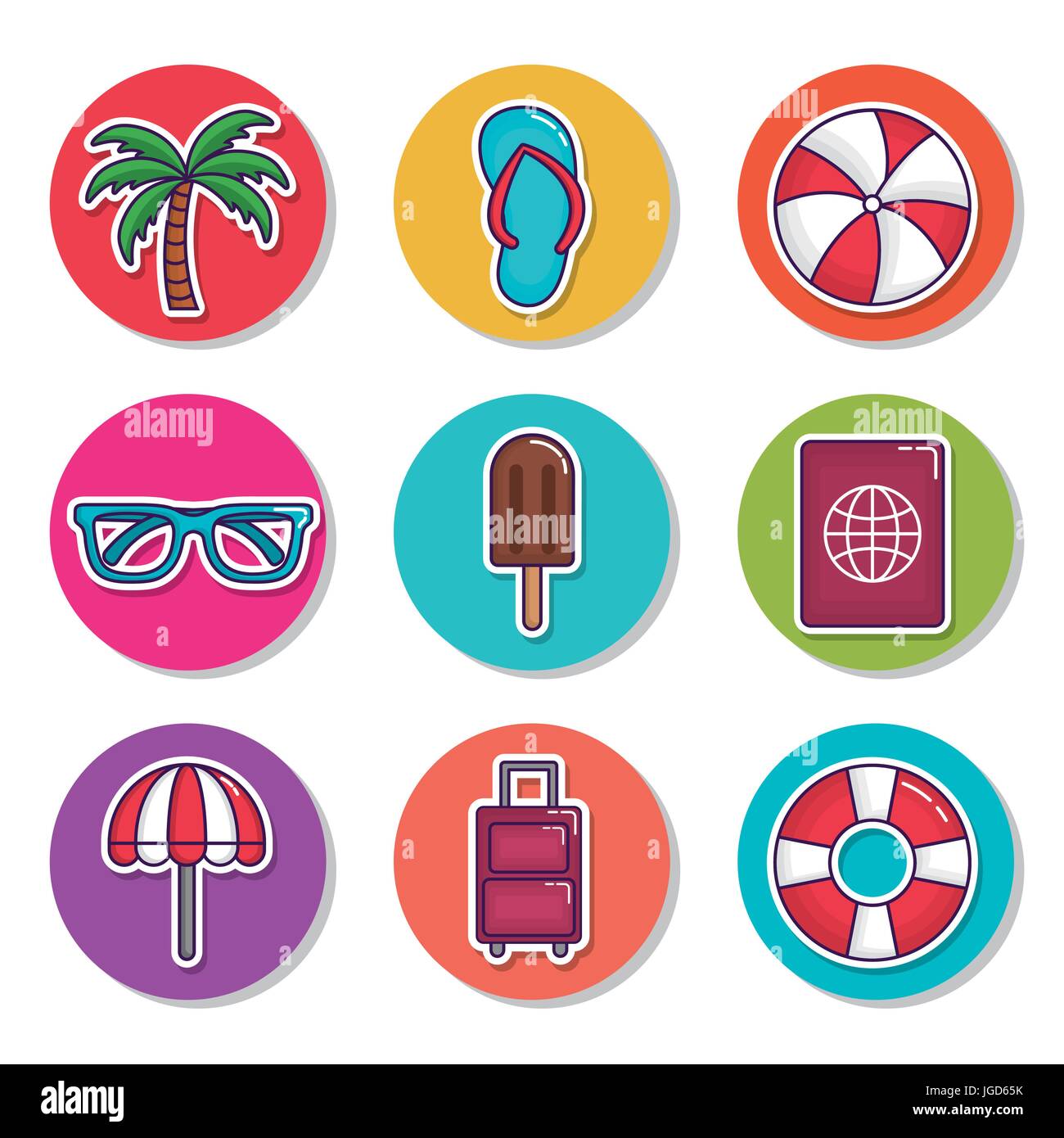 travel time related icons over colorful circles and white background ...