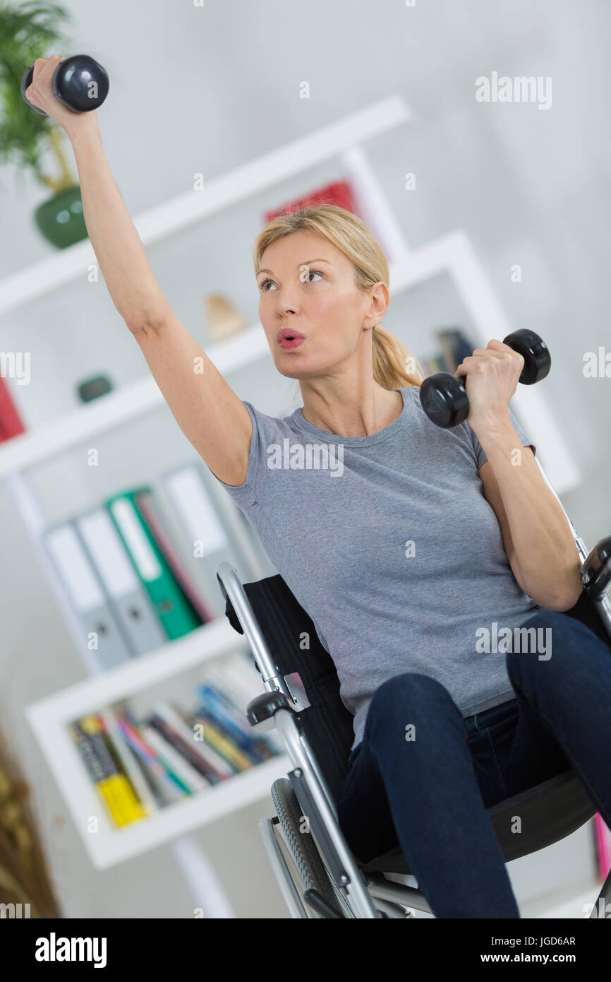 disabled female staying fit at home Stock Photo - Alamy