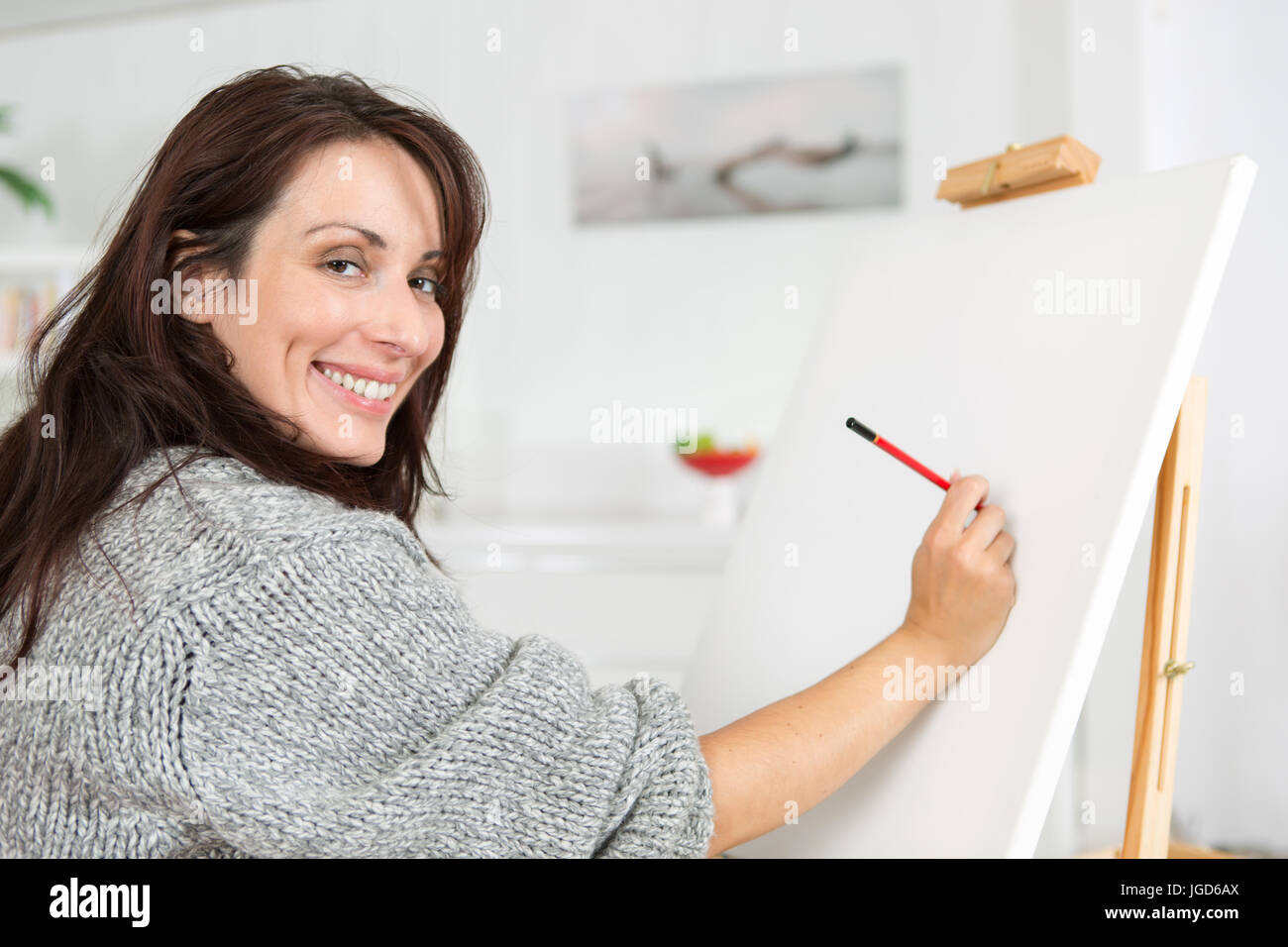 attractive caucasian female drawing Stock Photo - Alamy