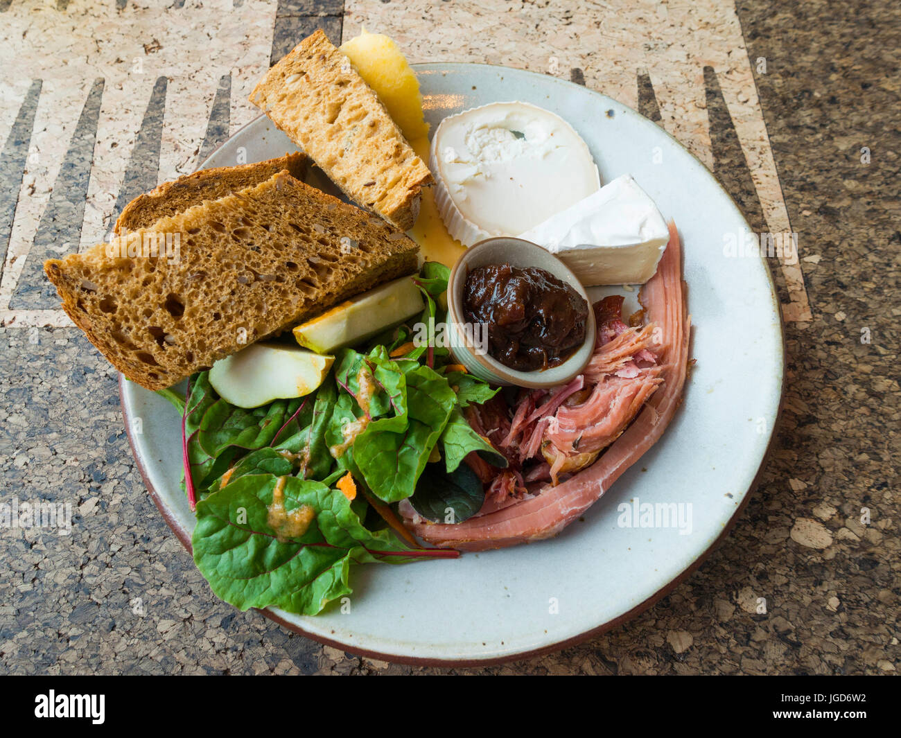 A tasty Ploughman's Lunch of Ham, three kinds of cheese, Rocket Salad ...