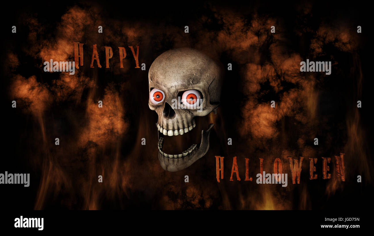 Human Skull With Eyes And Scary, Evil Look Halloween Concept 3D ...