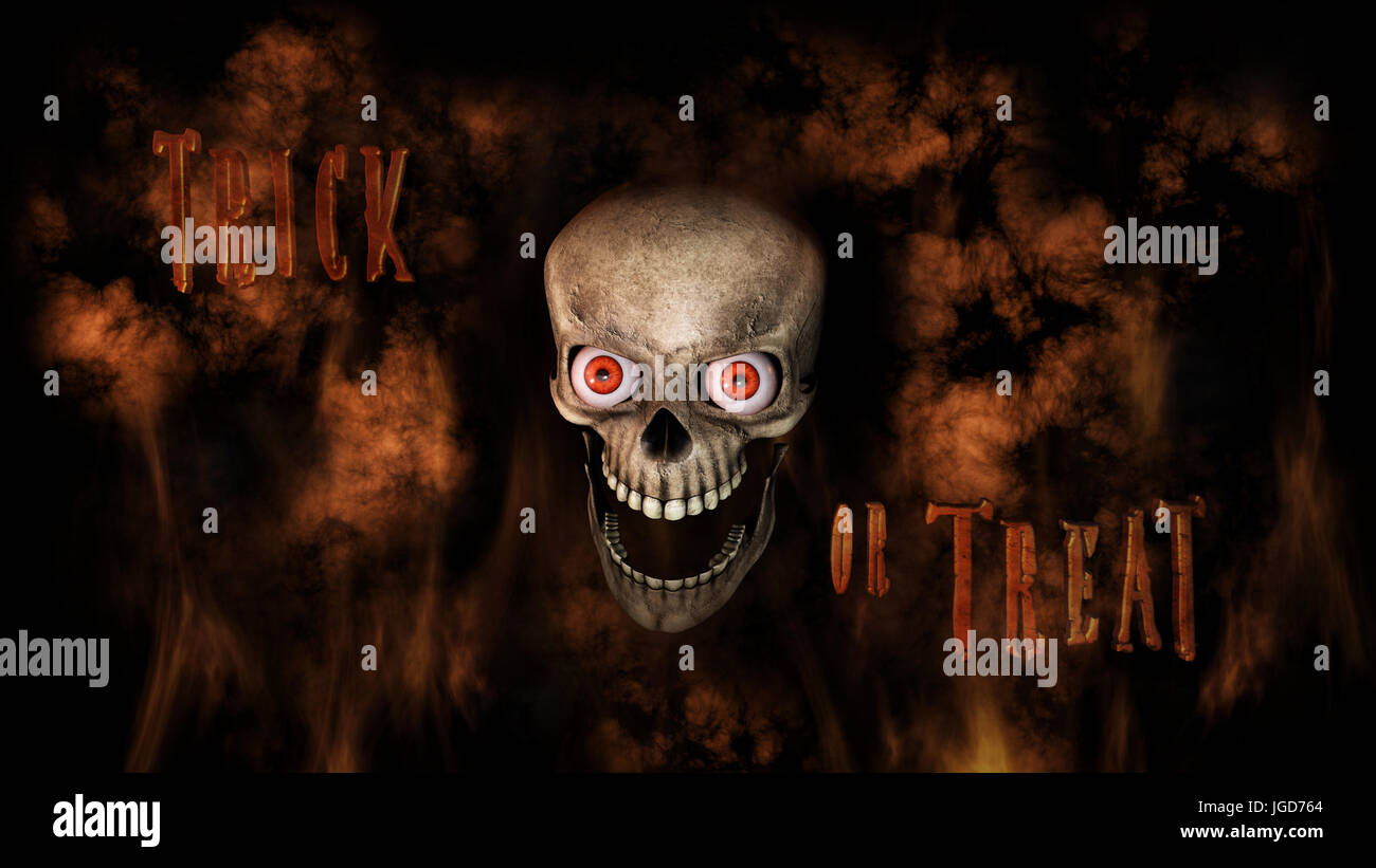 Human Skull With Eyes And Scary, Evil Look Halloween Concept 3D ...