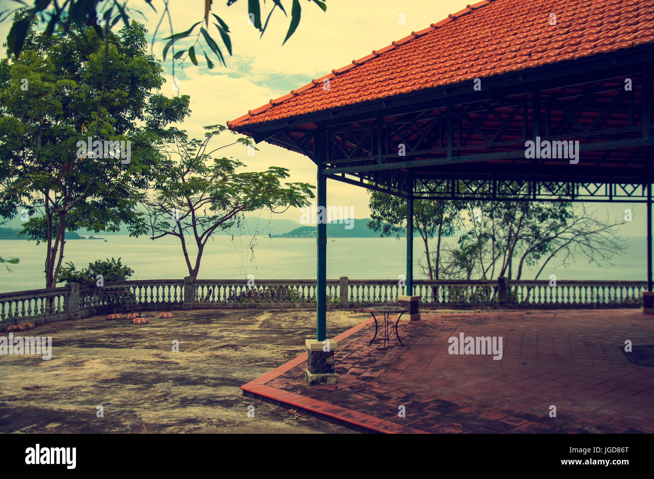 Parapet on the waterfront by the sea with a picturesque gazebo Stock ...