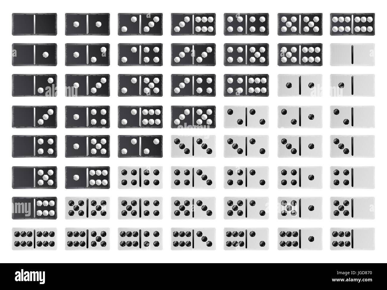 Domino Full Big Set Vector. Black And White Color. Realistic Dominoes ...