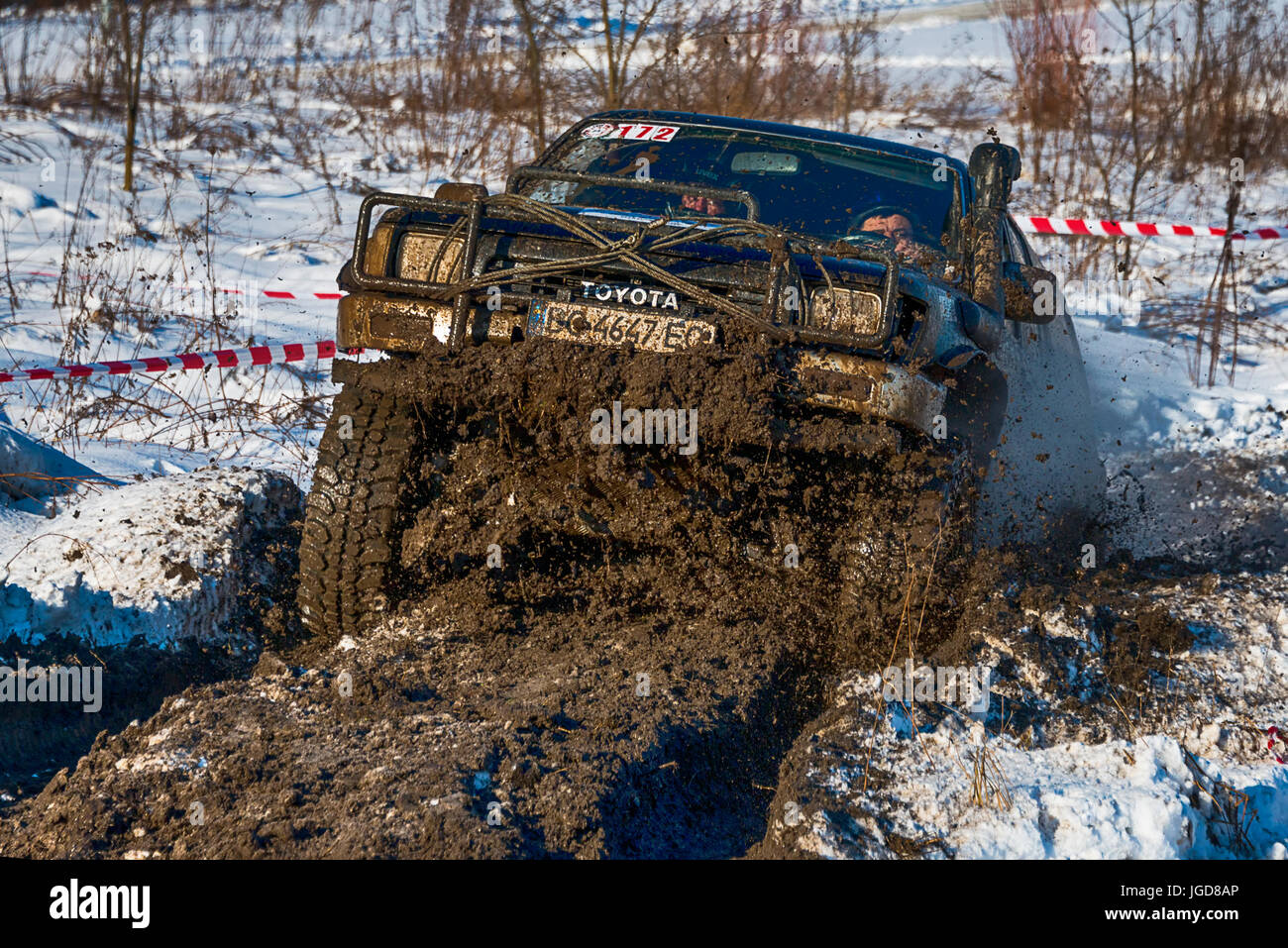 Lviv, Ukraine - December 04, 2016: Unknown racers on off-road vehicle ...