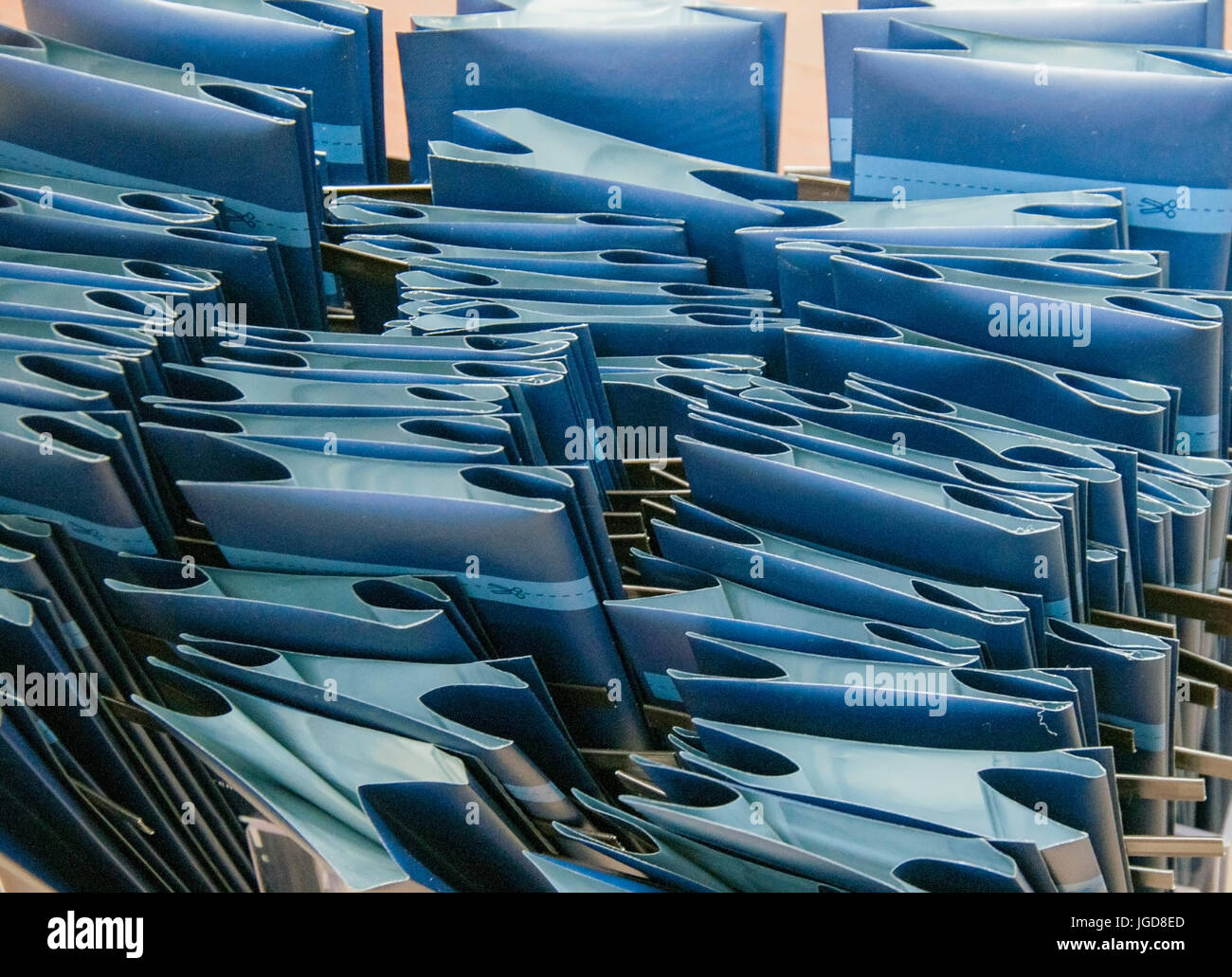 Blue sachets for coffee packaging top view Stock Photo - Alamy