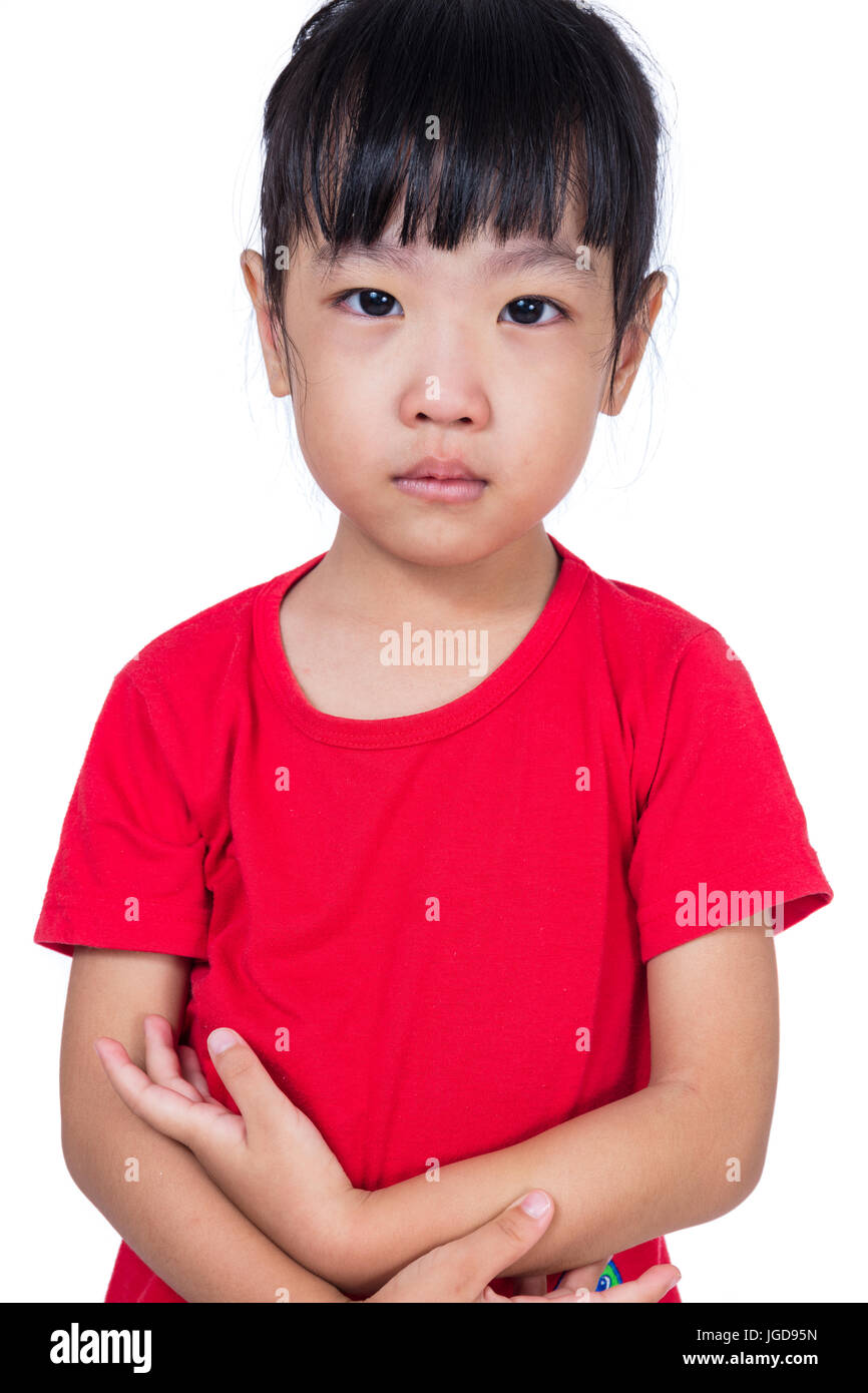 Crying Asian Chinese little girl in isolated white background Stock ...