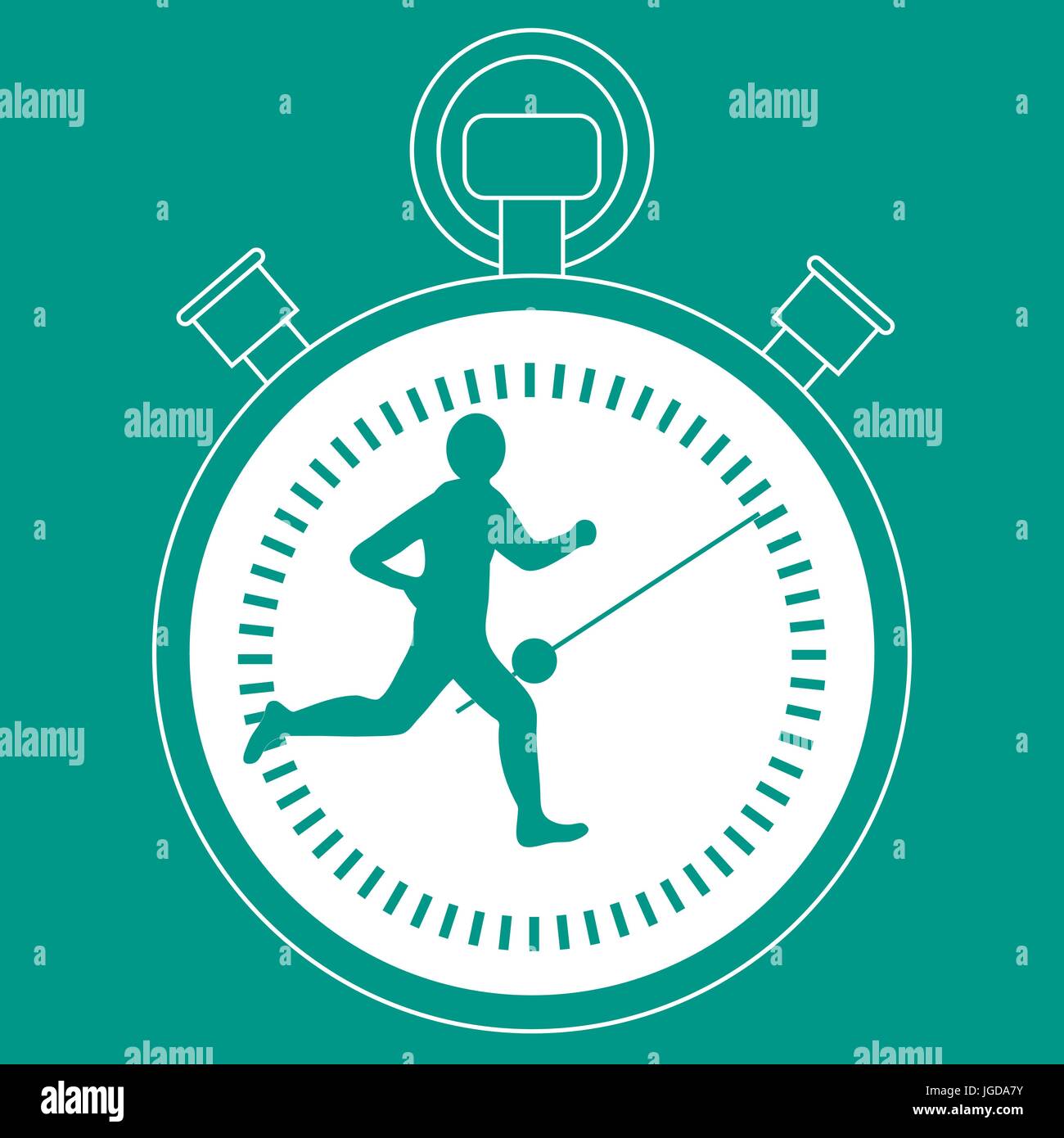 Stylized icon of the runner with a stopwatch on a white background ...