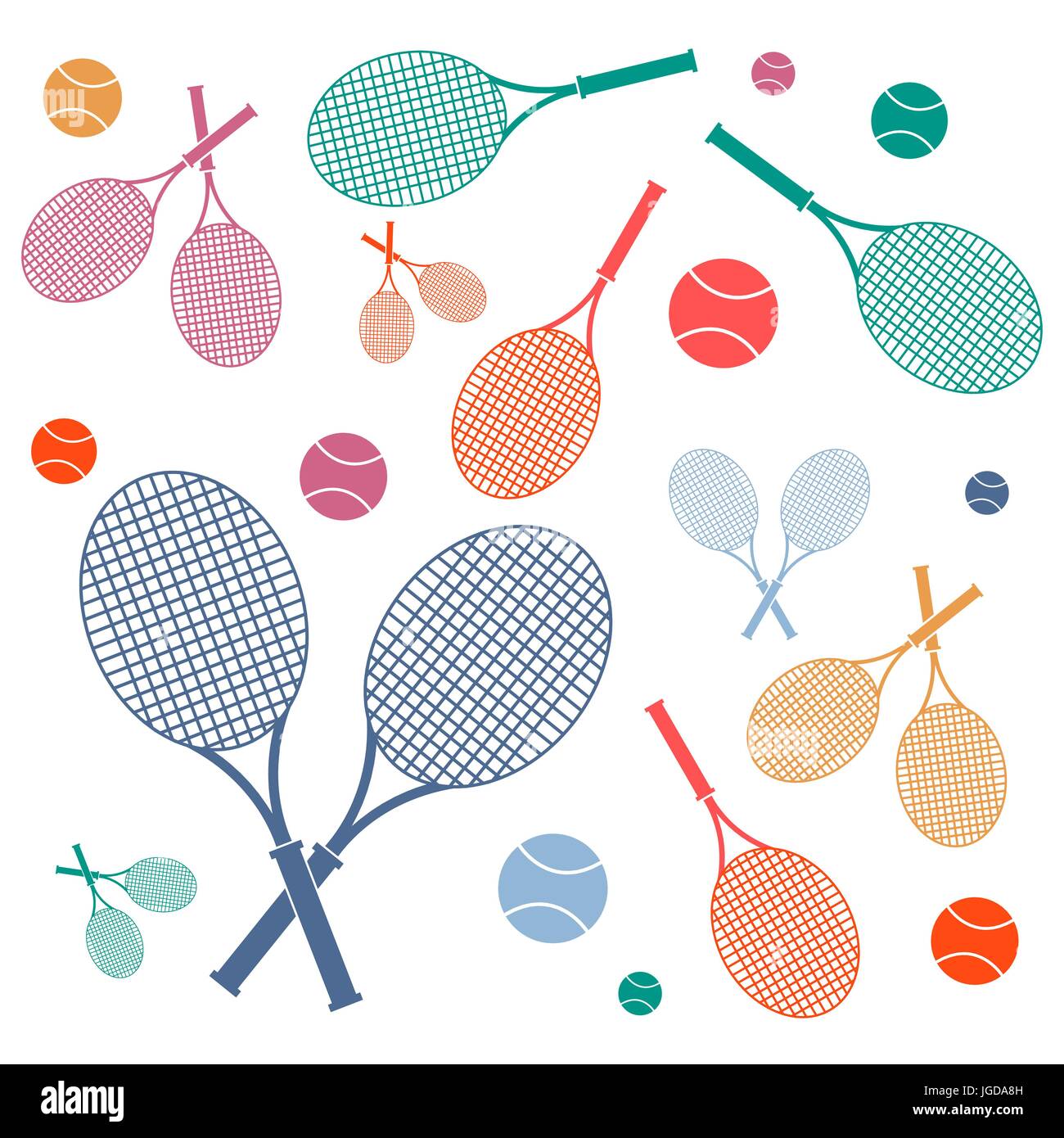 Nice picture of colorful rackets and balls for tennis lessons on a ...
