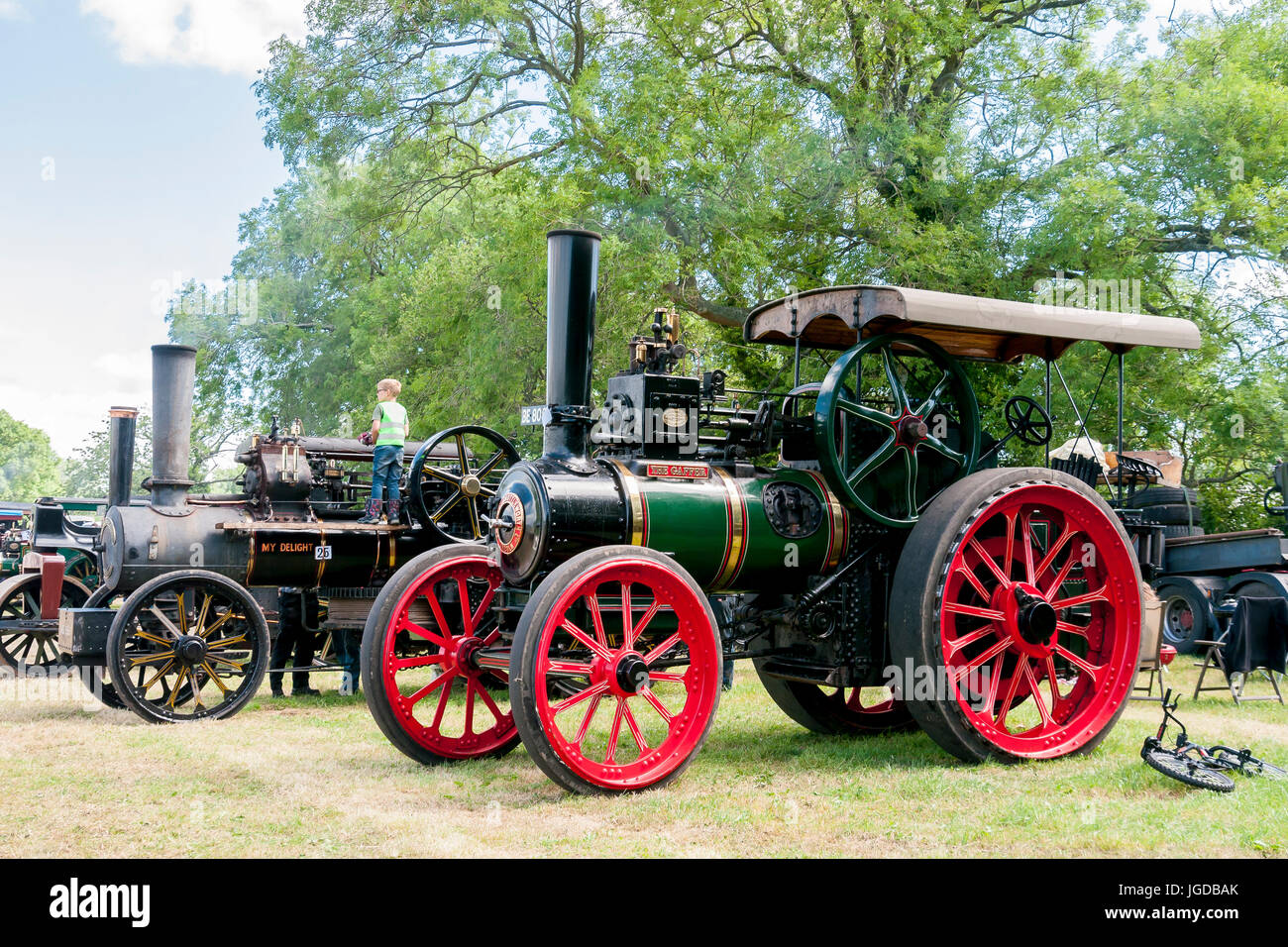 A row of vintage agricultural traction engines at a Steam rally Stock ...