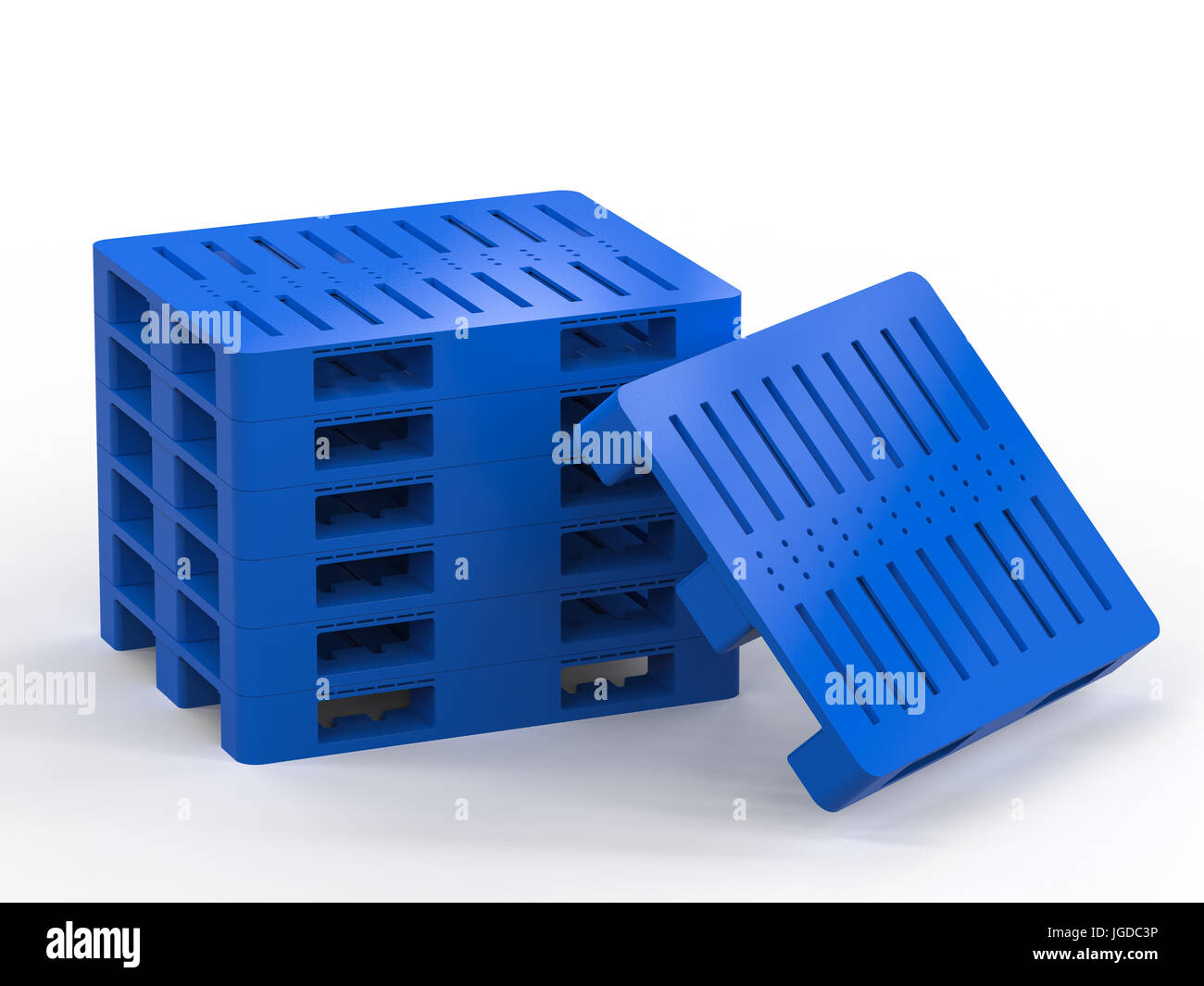 3d rendering stack of blue plastic pallets on white background Stock ...
