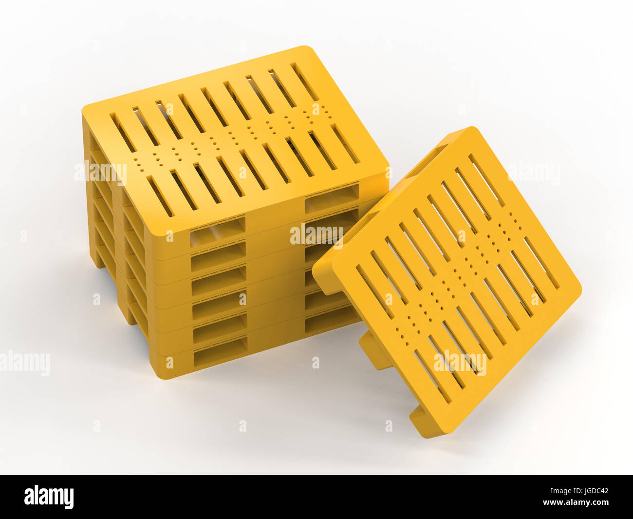 3d rendering stack of yellow plastic pallets on white background Stock ...