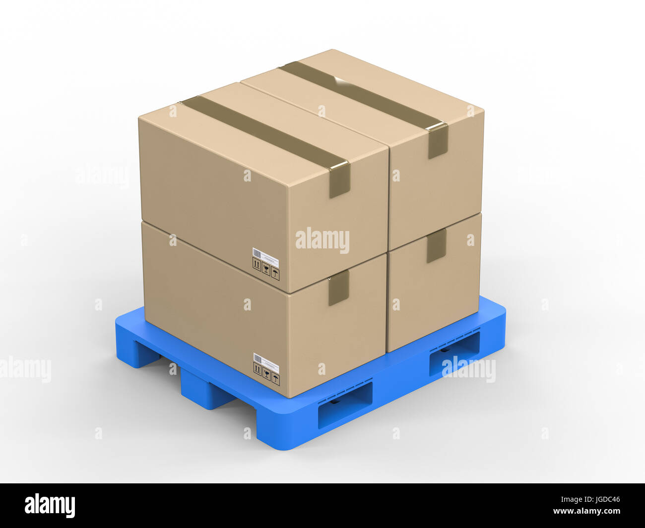 3d rendering stack of cardboard boxes on plastic pallet Stock Photo - Alamy