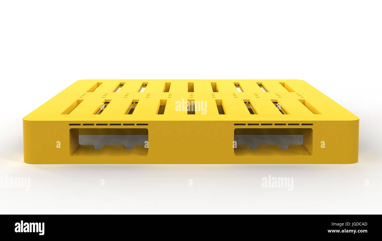 3d rendering yellow plastic pallet on white background Stock Photo - Alamy