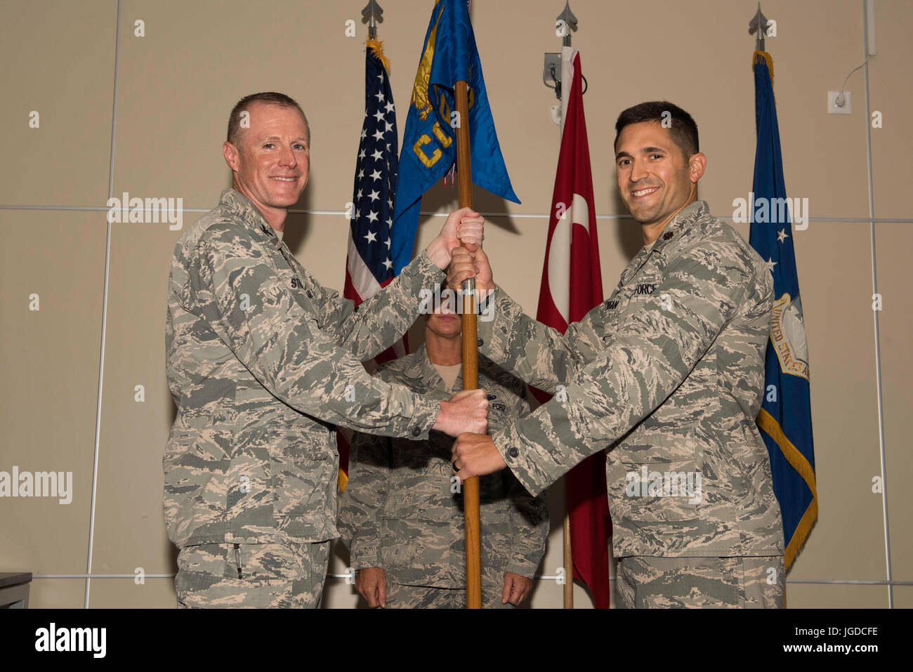 U.S. Air Force Maj. Michael Corrigan (right), 39th Contracting Squadron ...