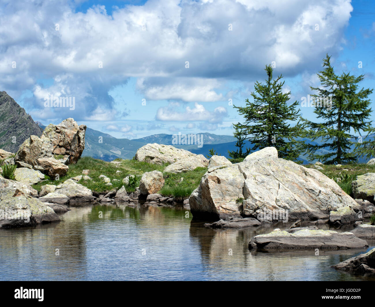 Beautiful mountain landscape with small lake. Near Vinadio, in the ...