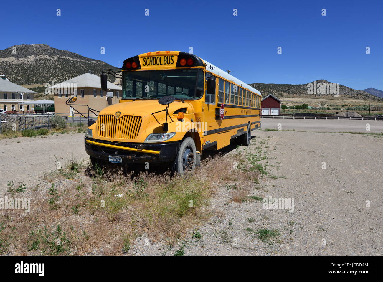 American school buses in a bus park Stock Photo - Alamy