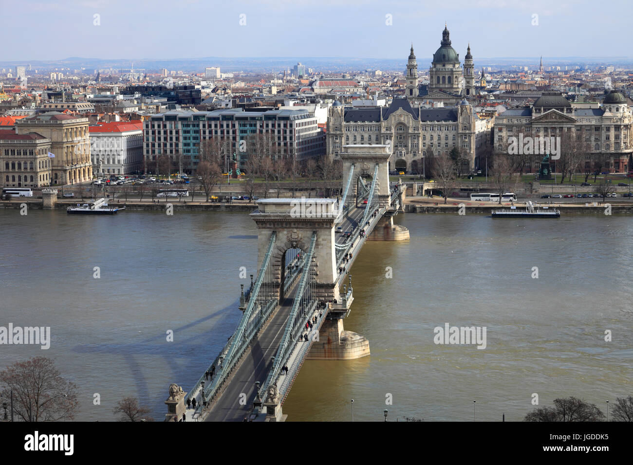 The Széchenyi Chain bridge, river Danube, Budapest city, Hungary Stock ...