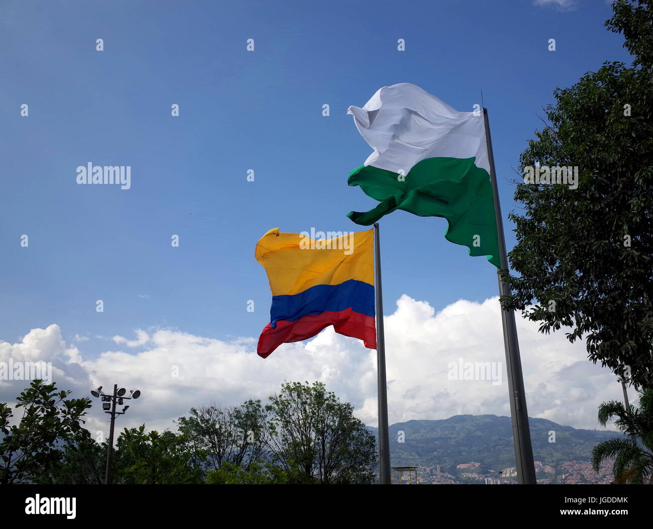 The flags of Colombia and Antioquia in Medellin Stock Photo - Alamy