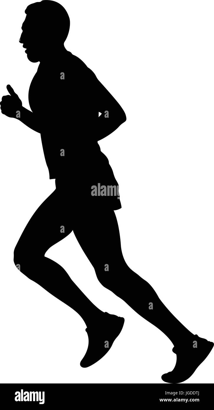 male athlete runner running side view black silhouette Stock Vector ...