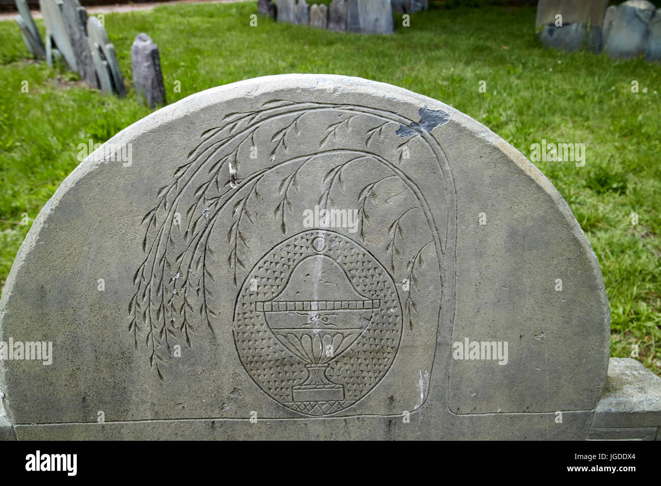 urn and willow carving on gravestones in copps hill burying ground ...