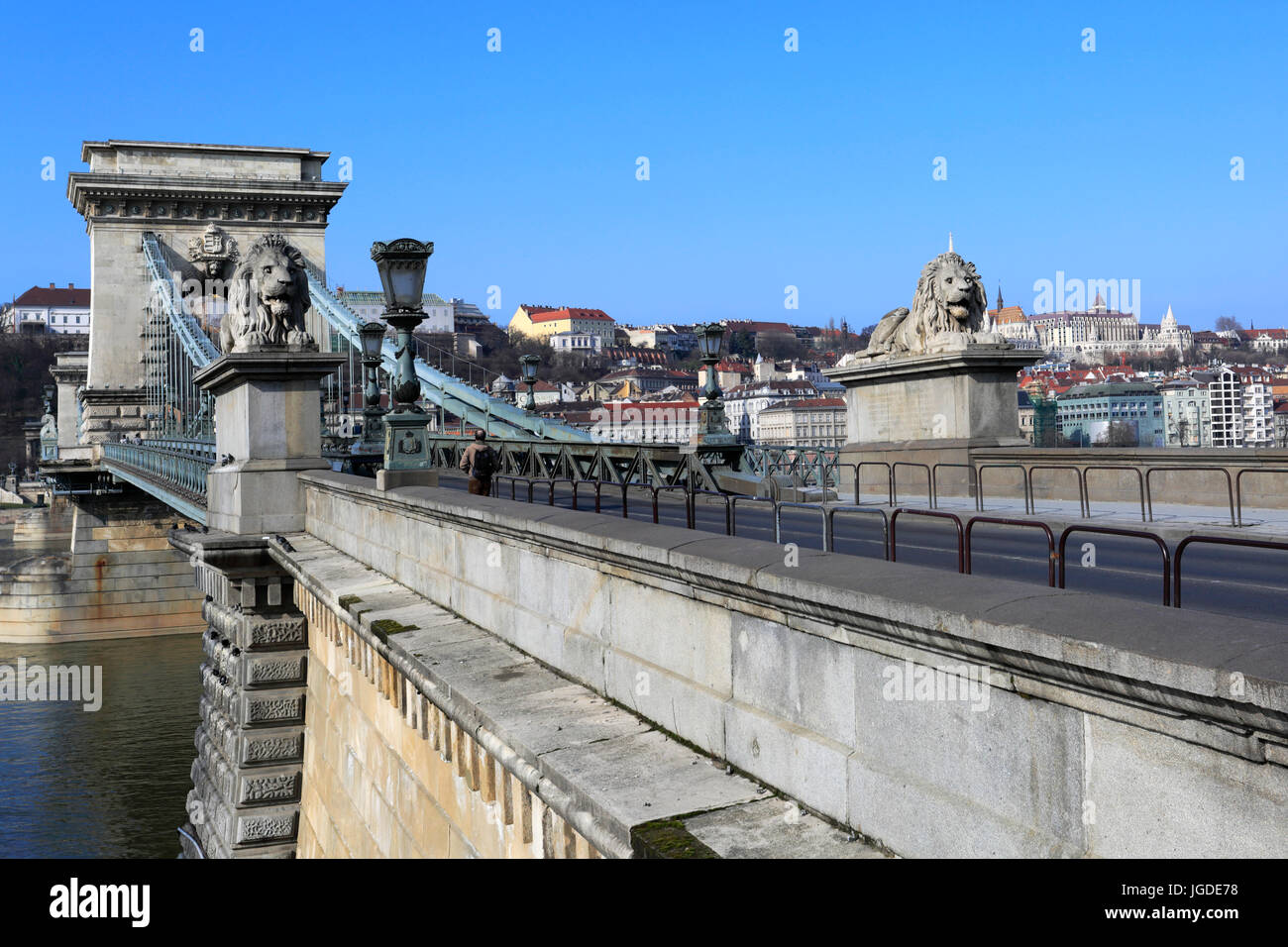 The Széchenyi Chain bridge, river Danube, Budapest city, Hungary Stock ...