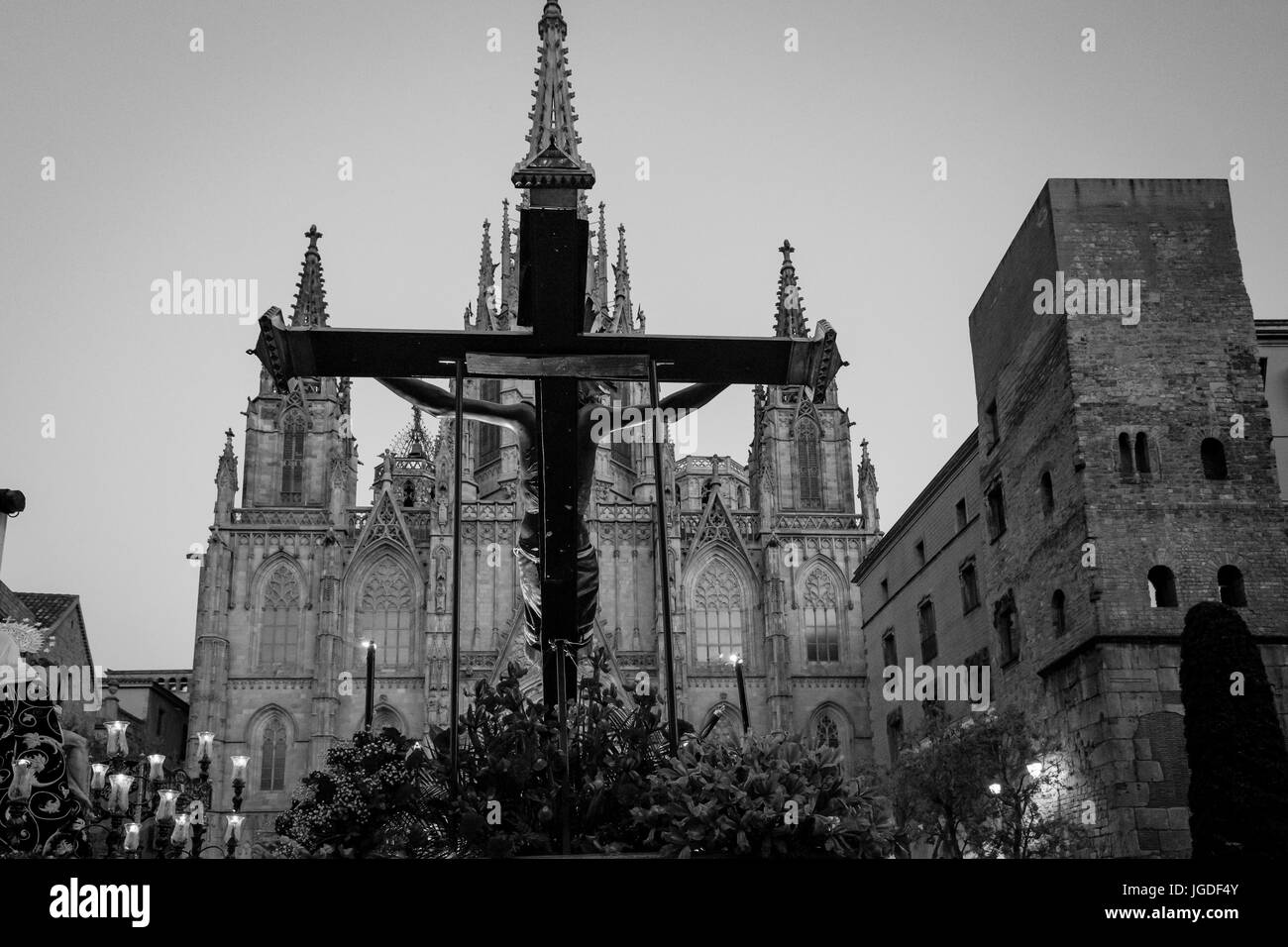 Penitents, Nazarenos, in their typical hooded robes during the ...