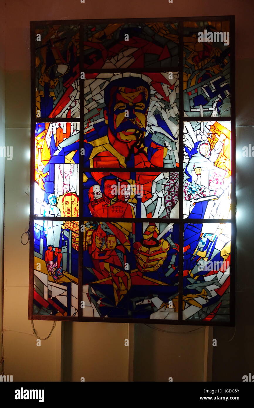 Stalin Stained Glass window in Samara Russia Stock Photo - Alamy