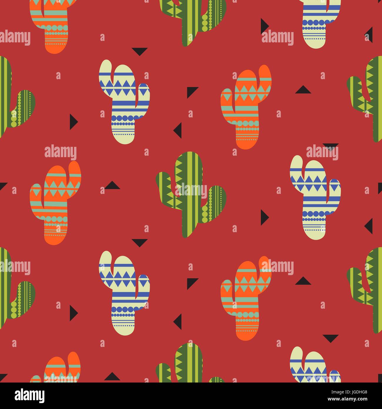 Cactus plant vector seamless pattern. Mexican style color cacti textile ...