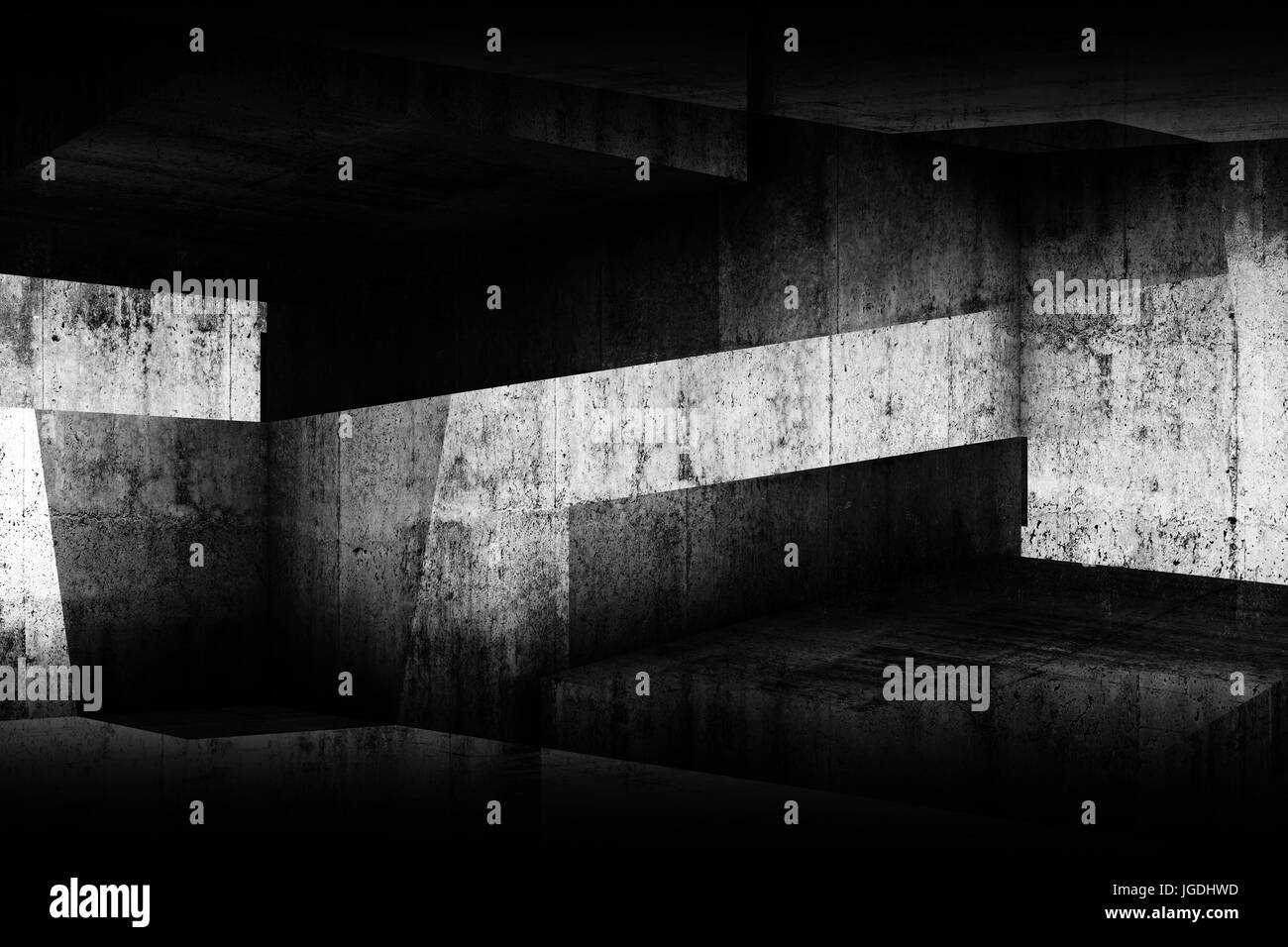 Abstract dark concrete interior background, intersected walls and ...