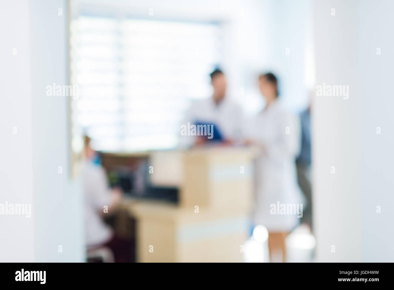 Blur abstract background of patients register at reception desk in ...