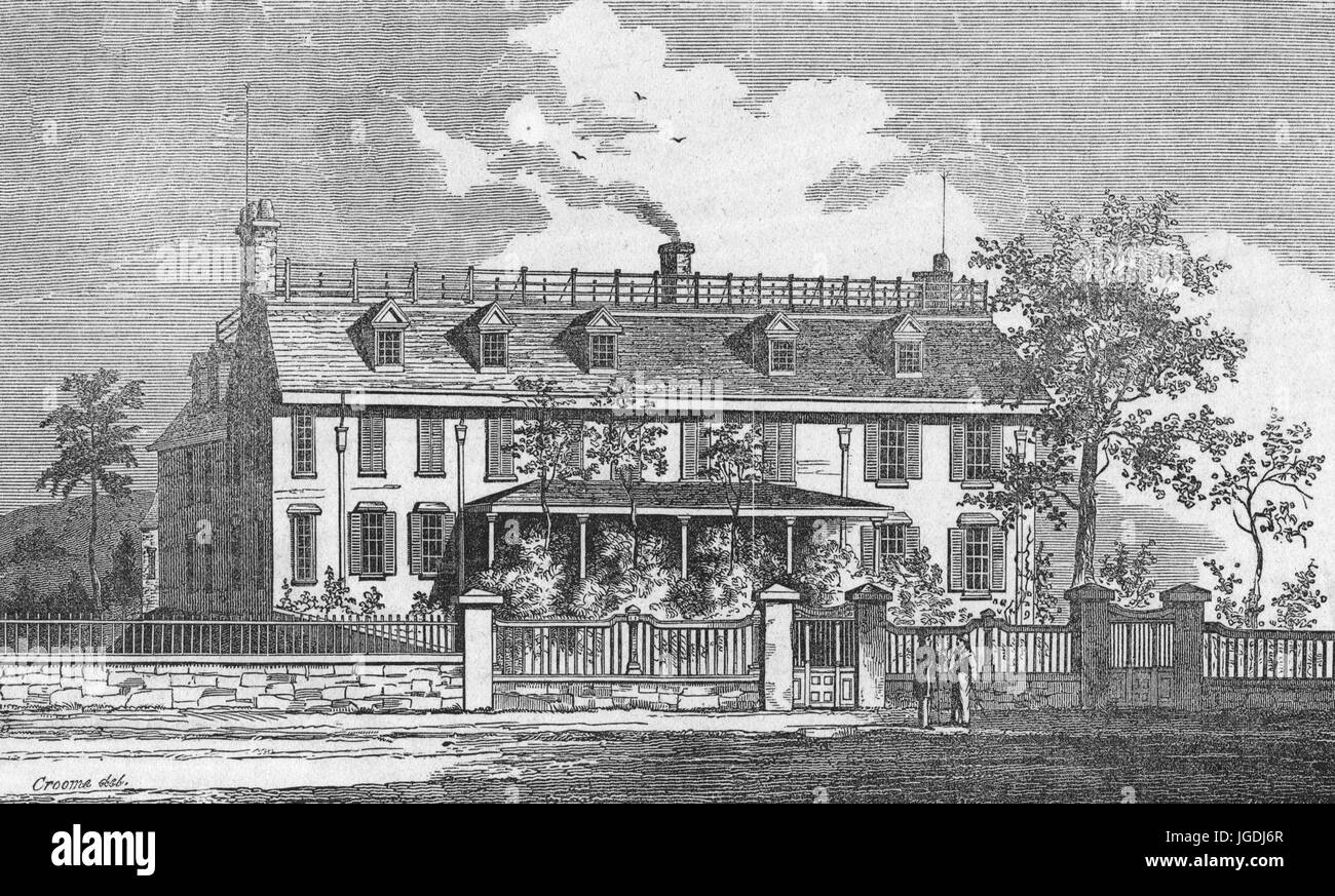Engraving of the exterior of Peacefield, the residence of John Adams ...