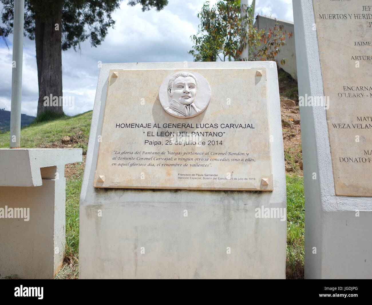 18TH JUNE 2017, PAIPA, COLOMBIA - A plaque commemorates General Lucas ...