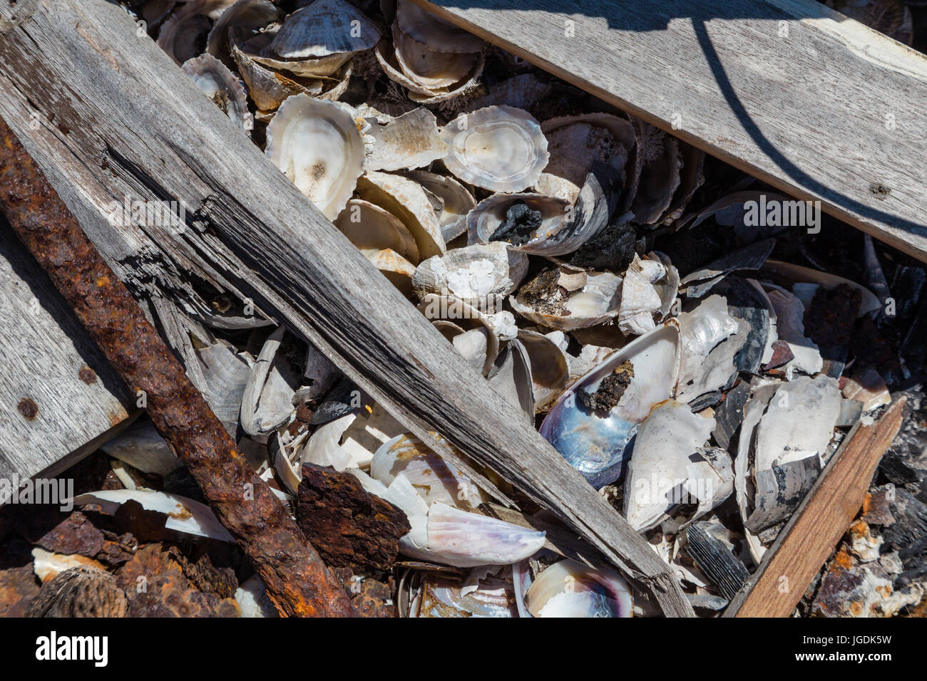 garbage with metal, wood, shells on bonfire site Stock Photo - Alamy