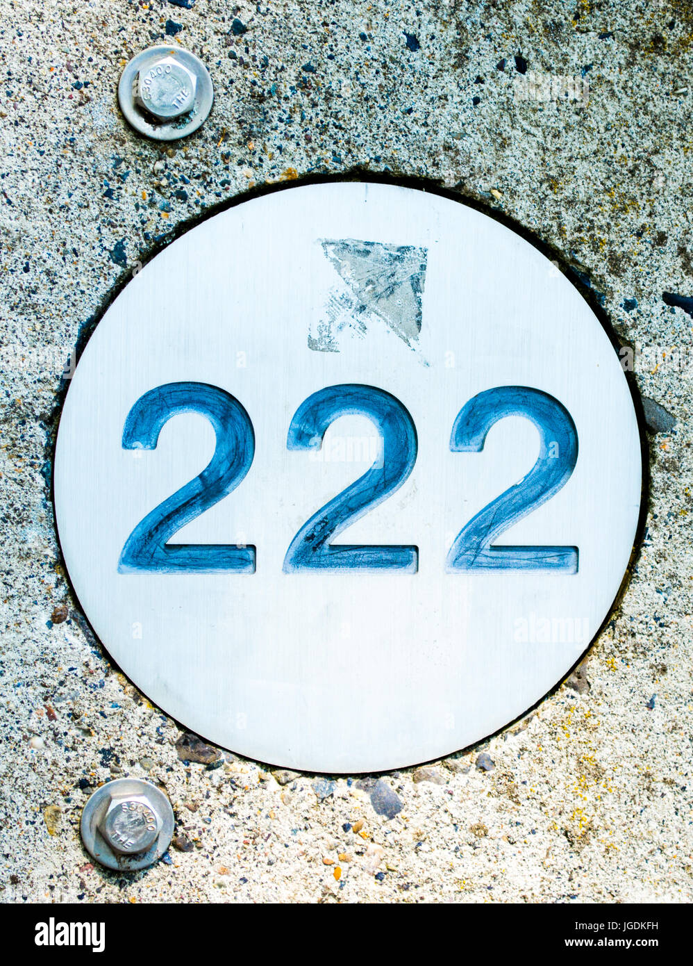 number 222 designation on cement marker along Willamette River in ...