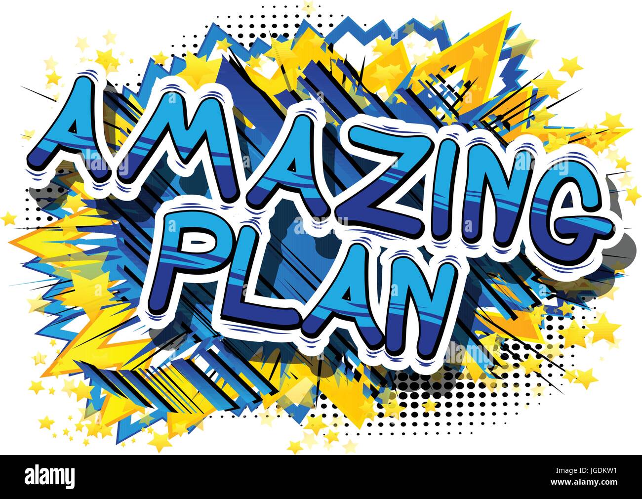 Amazing Plan - Comic book style phrase on abstract background Stock ...
